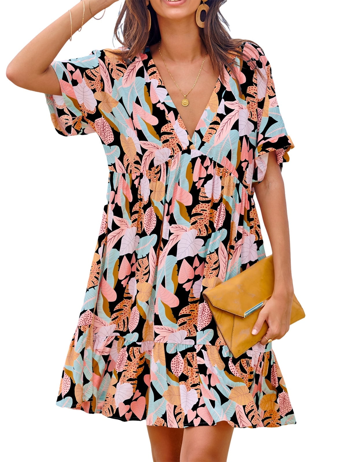 CUPSHE Women's Mini Dress Soft Tropics Short Sleeve Summer Dress ...