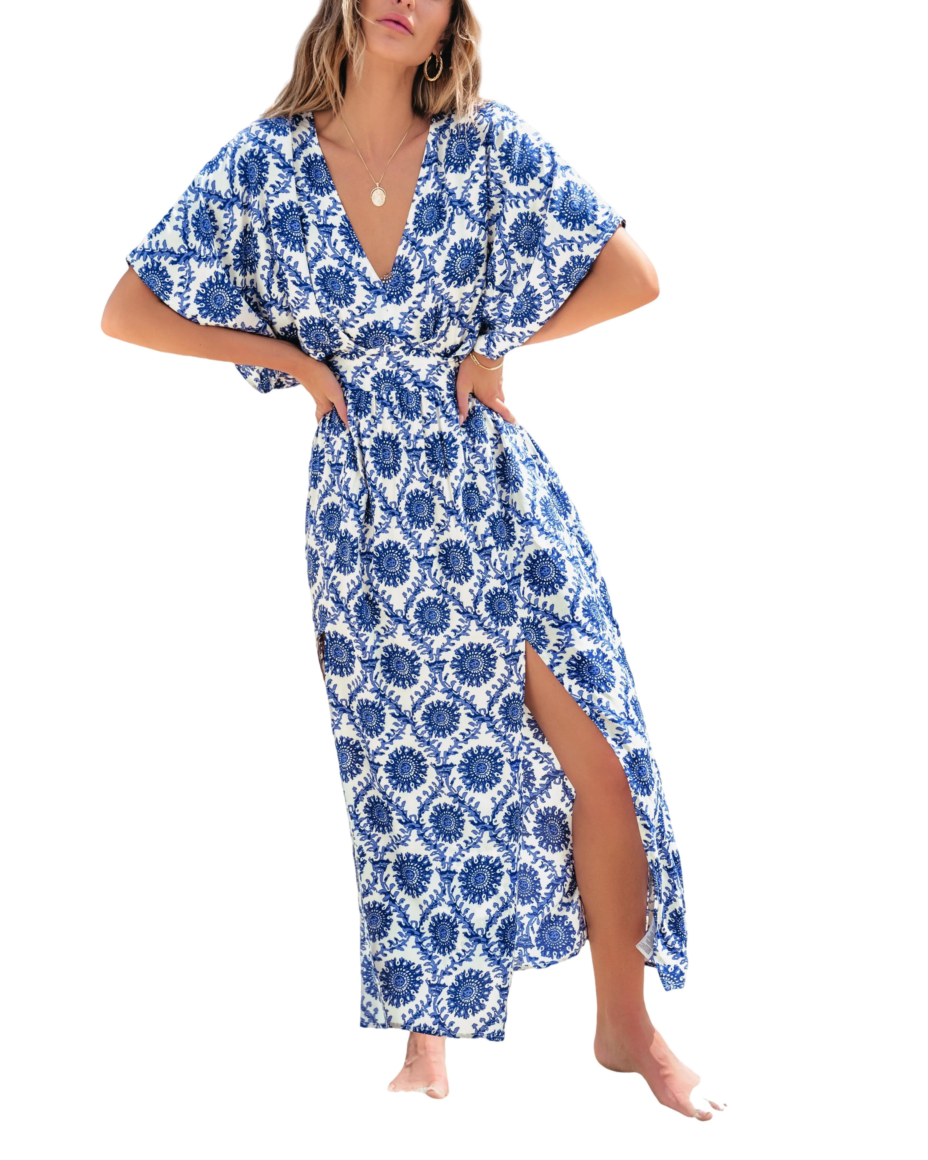 CUPSHE Women's Plunging V Neck Beach Dress Boho Half Dolman Sleeve ...