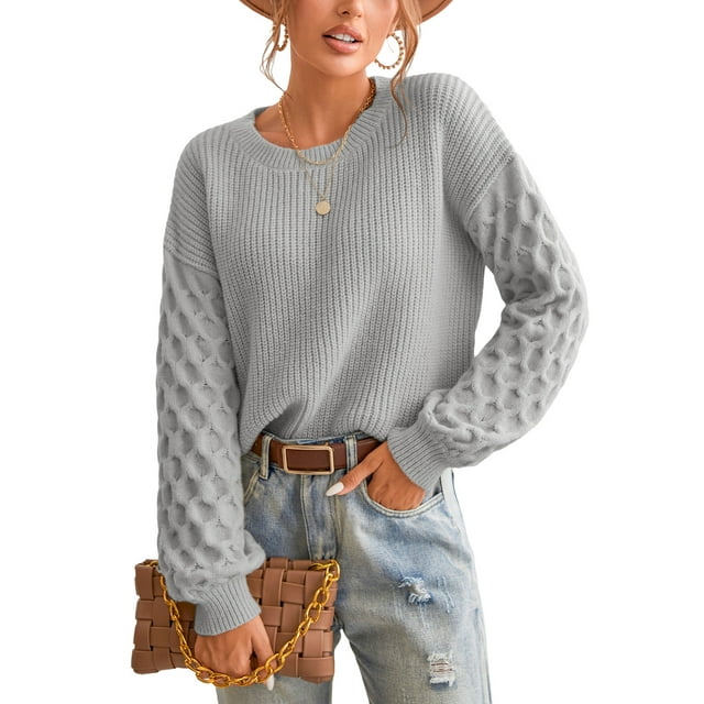 CUPSHE Women's Sweater Long Sleeve Crewneck Sweaters Cable Knit Tops ...