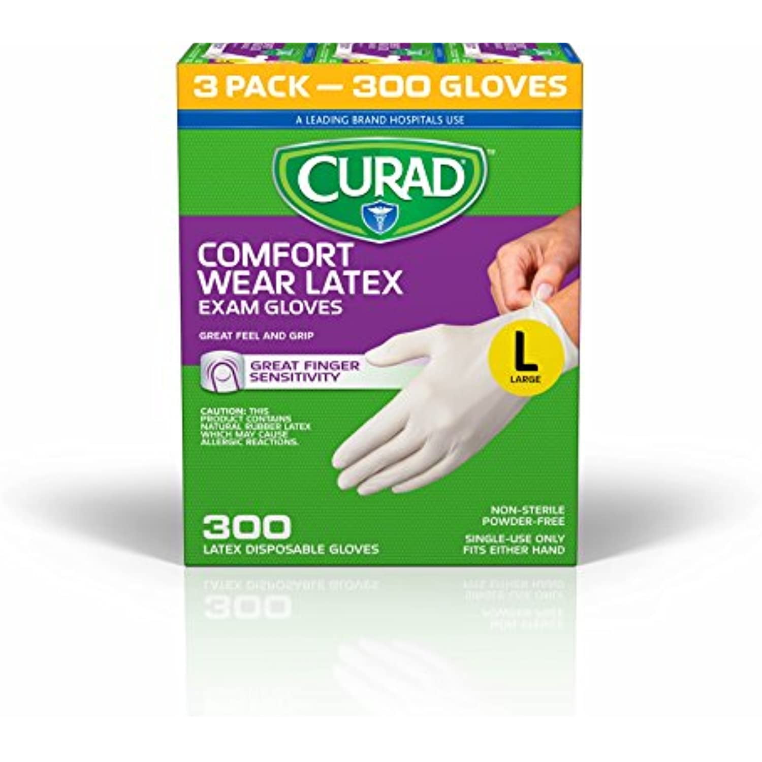 Curad Medical Comfort Wear Latex Exam Gloves, Large Size, Powder-Free ...