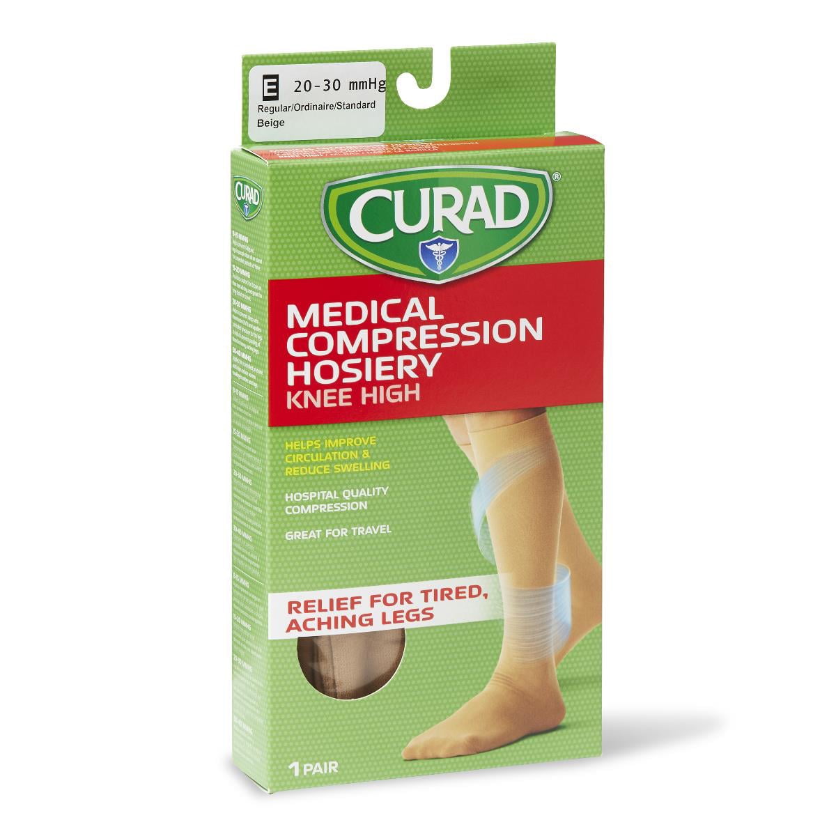 CURAD Knee-High Compression Hosiery with 20-30 mmHg, Tan, Size E ...