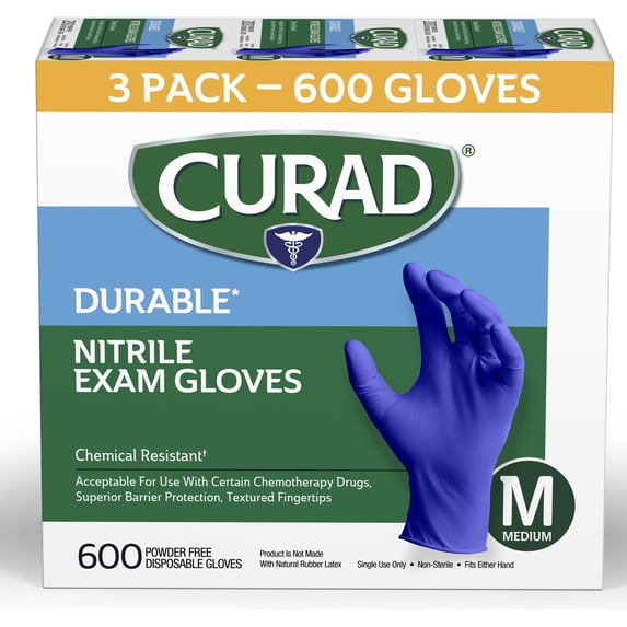 Curad Nitrile Disposable Exam Gloves, Medium, 600 Count, Durable and ...