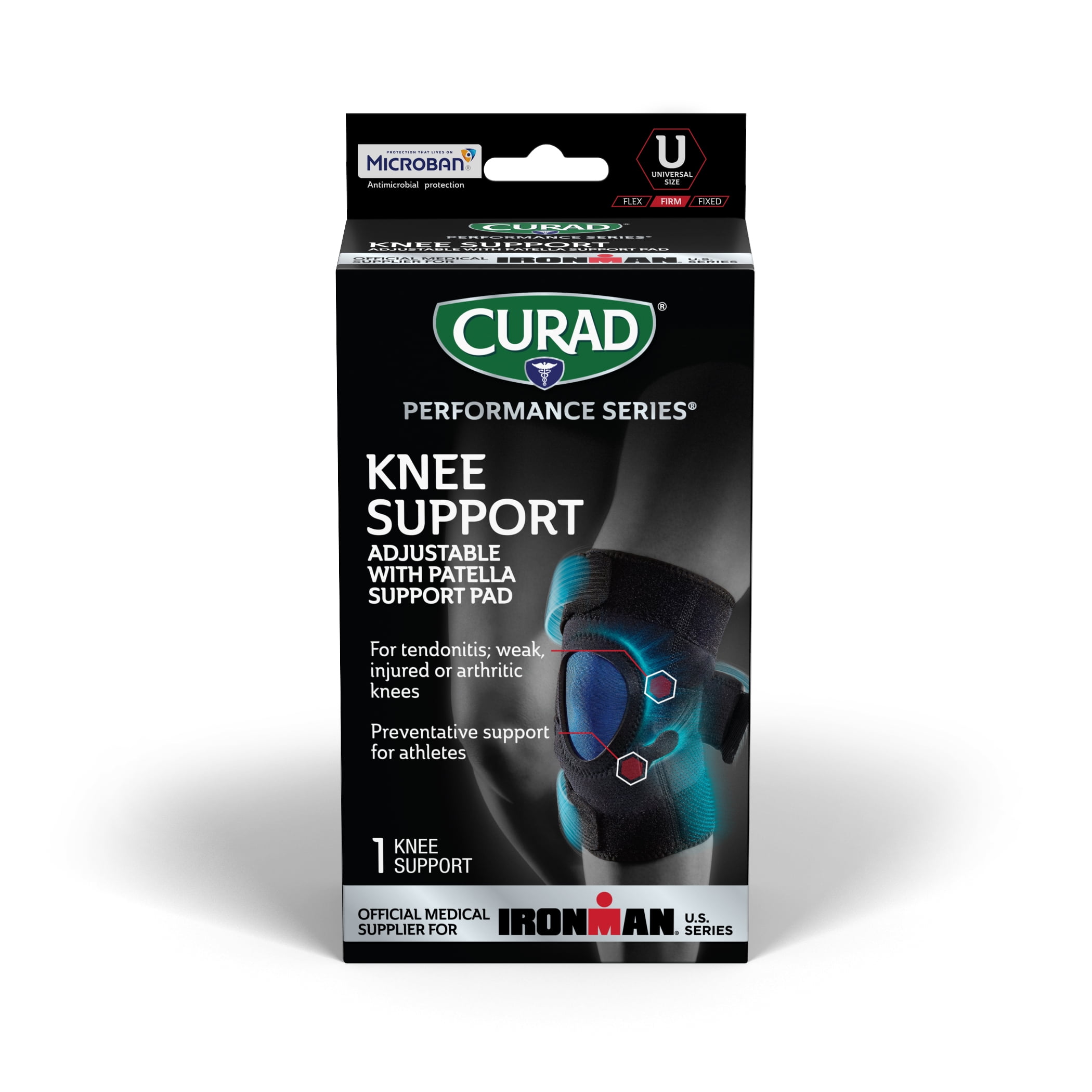 CURAD Performance Series Ironman Knee Support, Dual Wrap-Around Strap ...