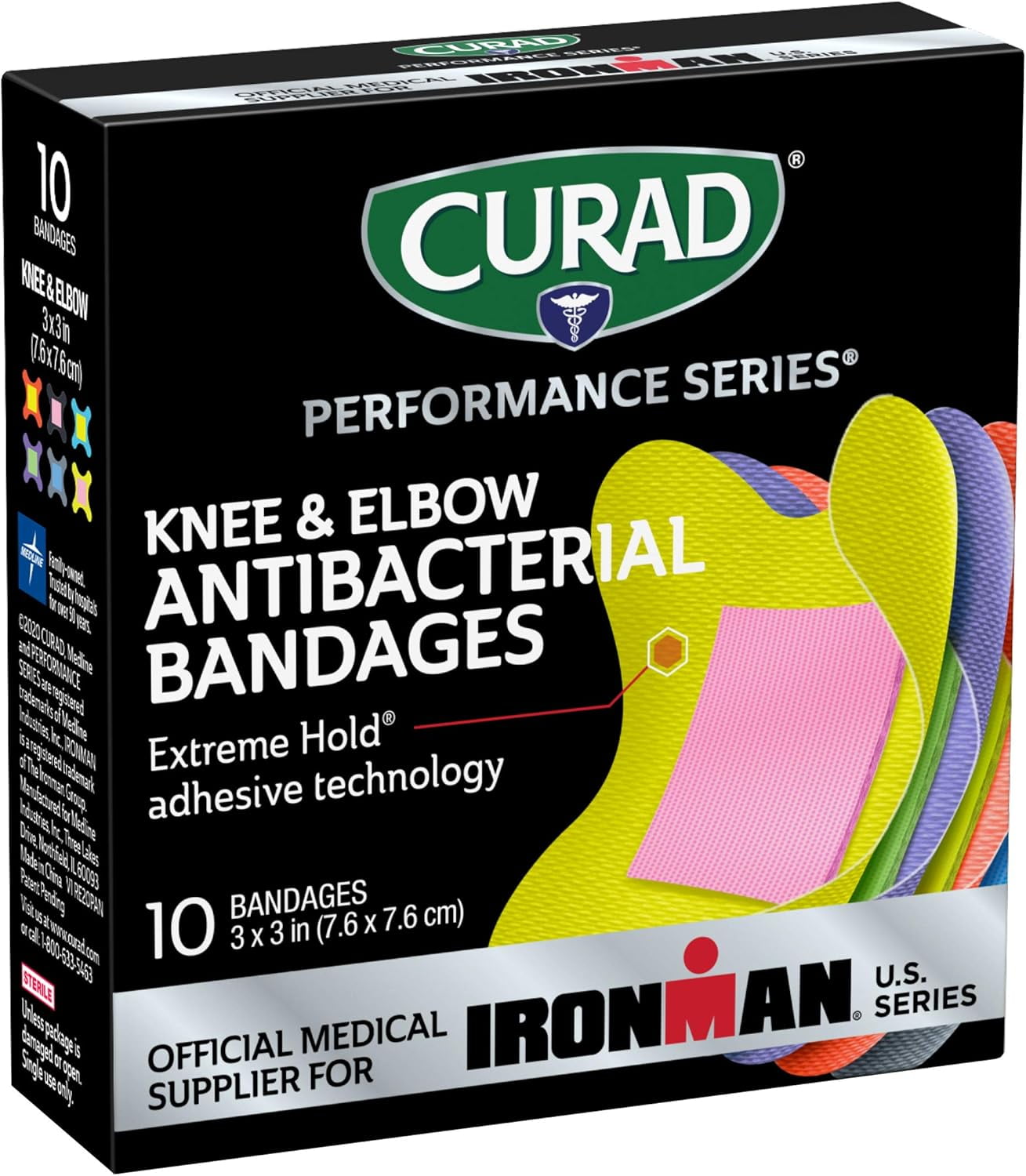CURAD Performance Series Ironman Antibacterial Bandages 3 inches x 3 ...