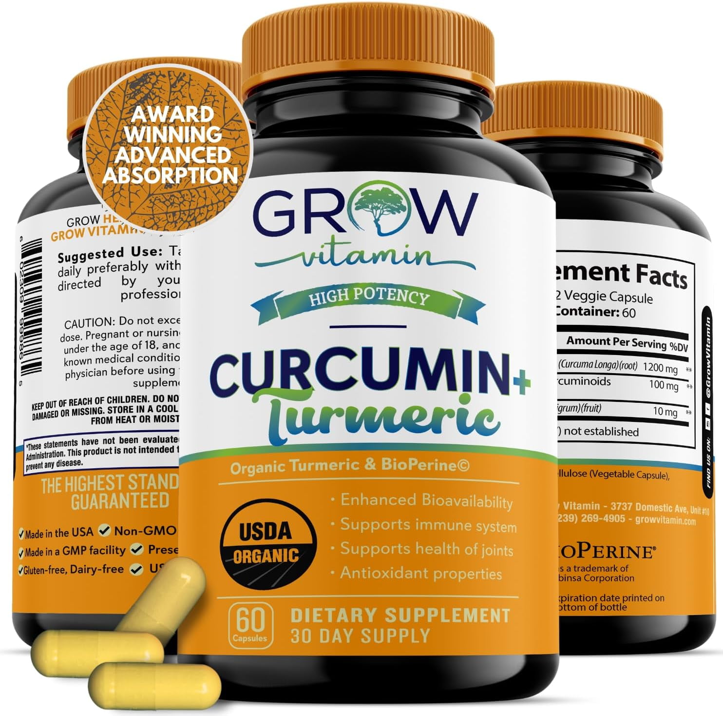 CURCUMIN+ - Turmeric Curcumin with Bioperine 95% Curcuminoids - Turmeric Curcumin Supplement for ...