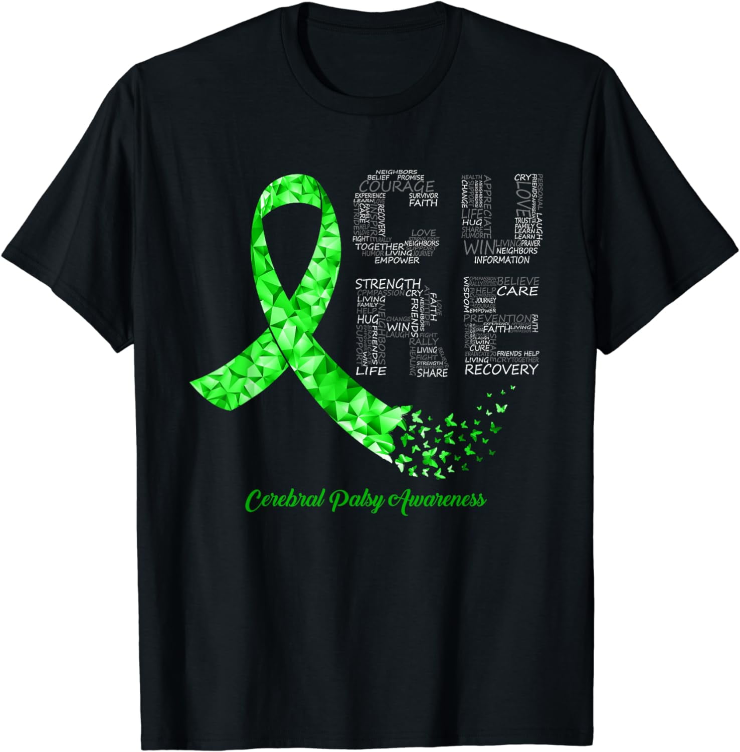 CURE Green Ribbon Cerebral Palsy Awareness T-Shirt - Walmart.com