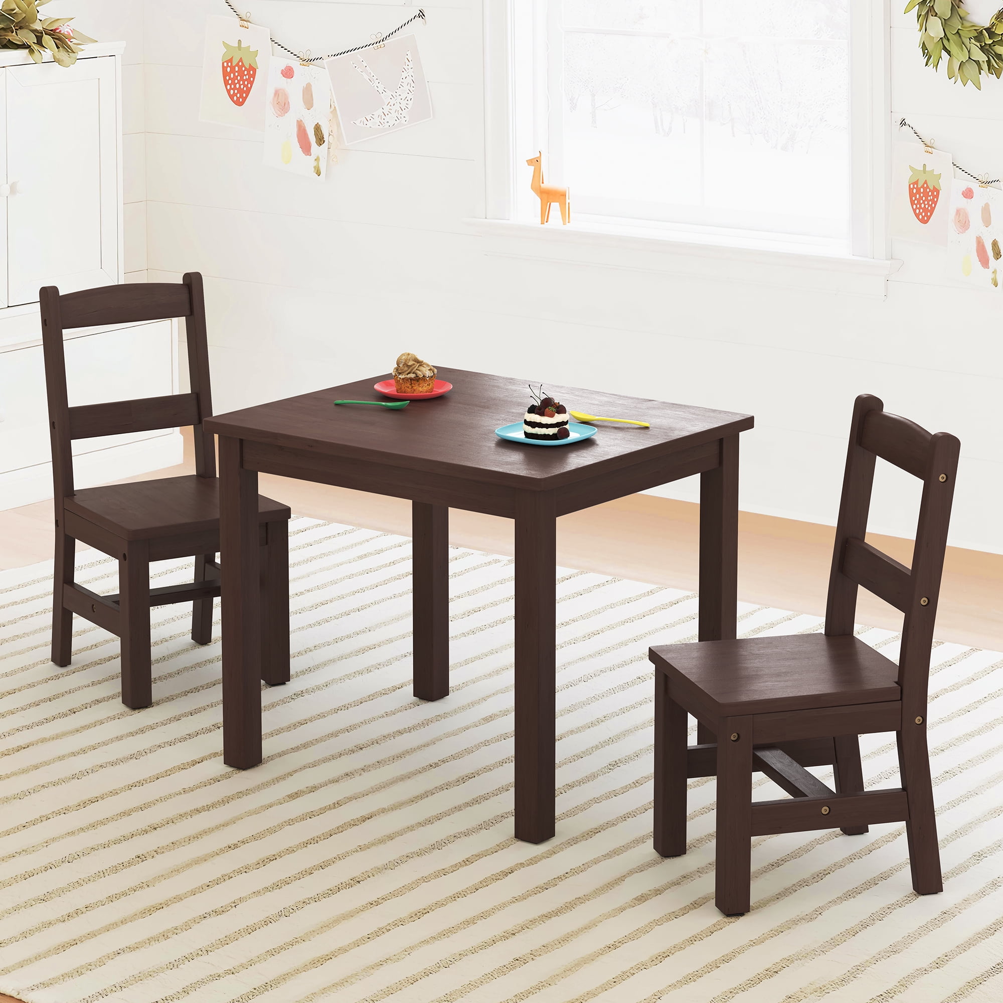 Curipeer Kids Table and 2 Chairs,Toddler Playroom Set,Wood,Espresso ...