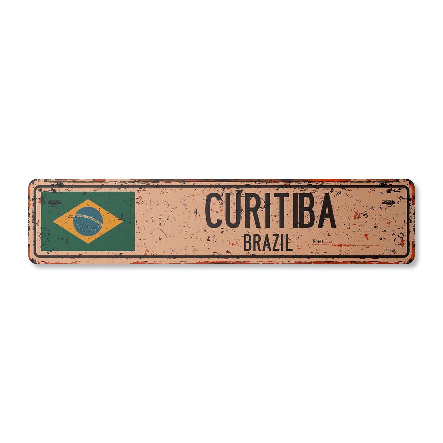 CURITIBA BRAZIL Vintage Plastic Street Sign Brazilian flag city country ...