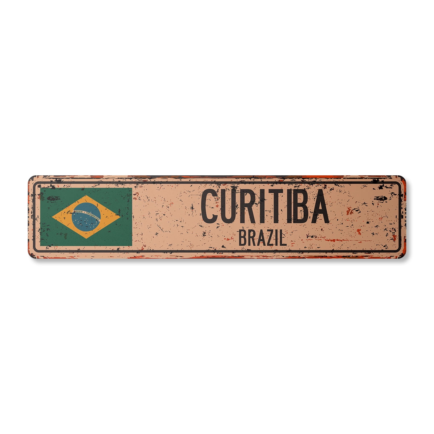 CURITIBA BRAZIL Vintage Plastic Street Sign Brazilian flag city country ...