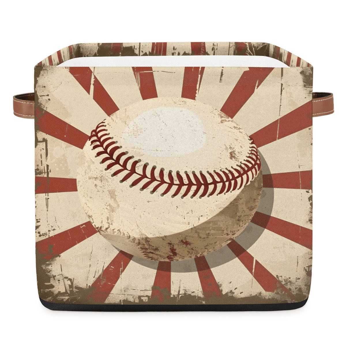 CURLYOOT 13 x 13 Inch Cube Storage Bin, Baseball Vintage Fabric Storage ...