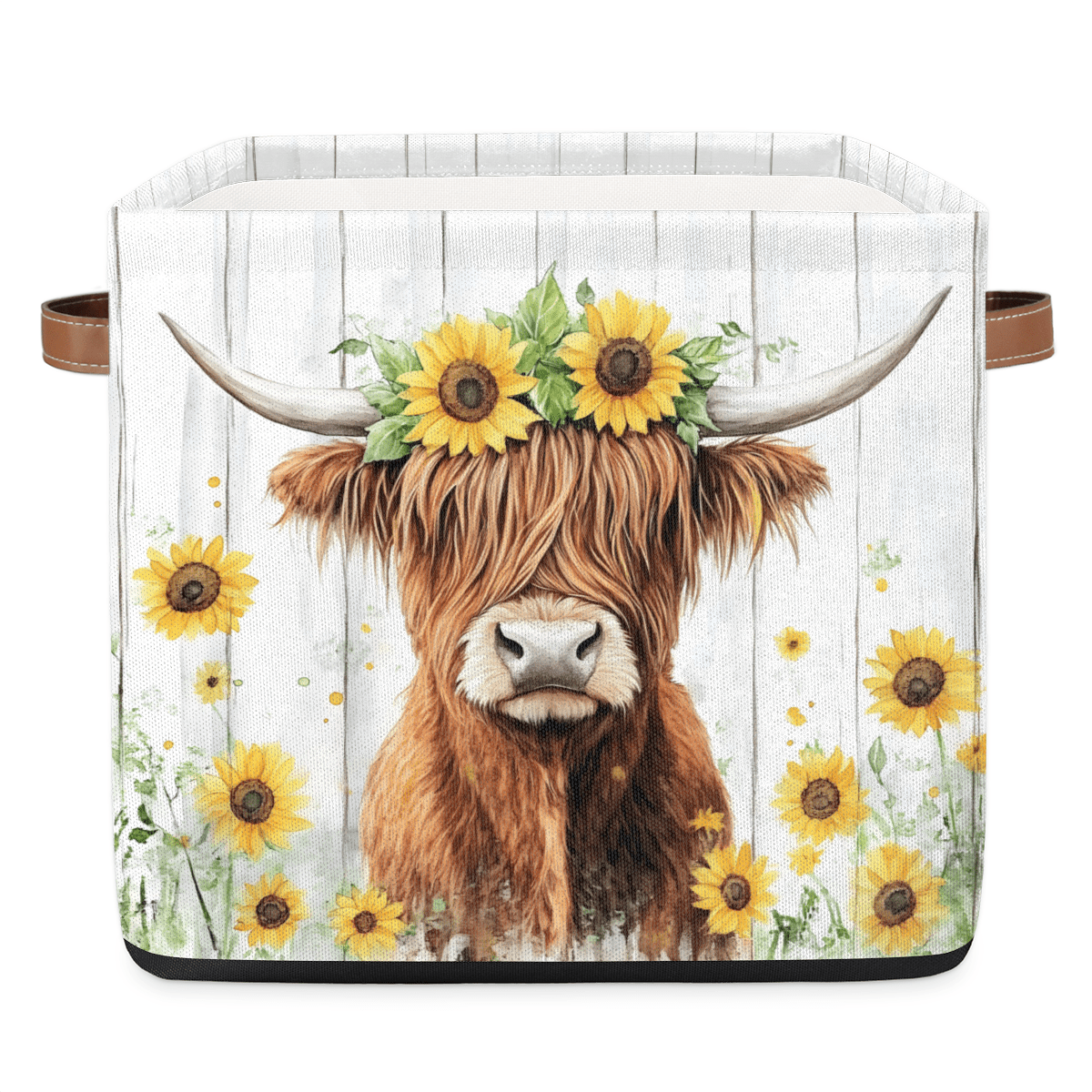 CURLYOOT 13 x 13 Inch Cube Storage Bin, Funny Highland Cow Fabric ...