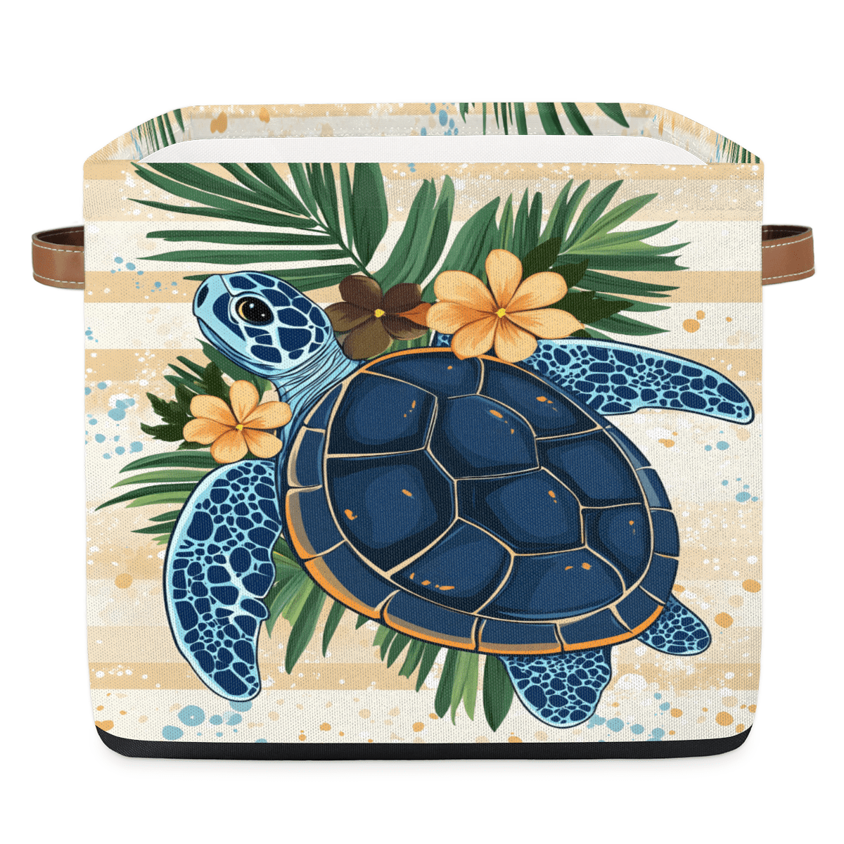 CURLYOOT 13 x 13 Inch Cube Storage Bin, Nautical Summer Sea Turtle ...