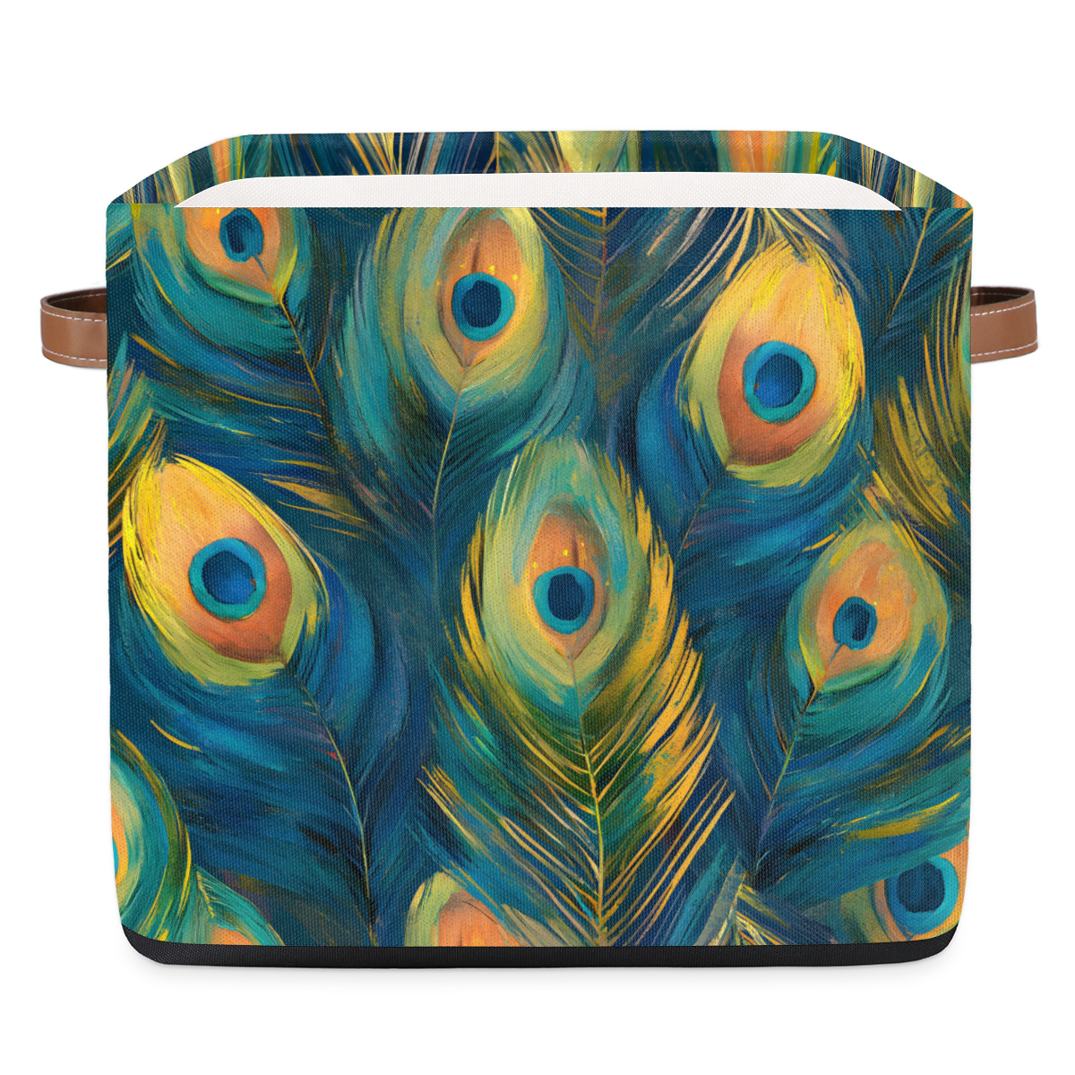 CURLYOOT 13 x 13 Inch Cube Storage Bin, Peacock Feathers Fabric Storage ...