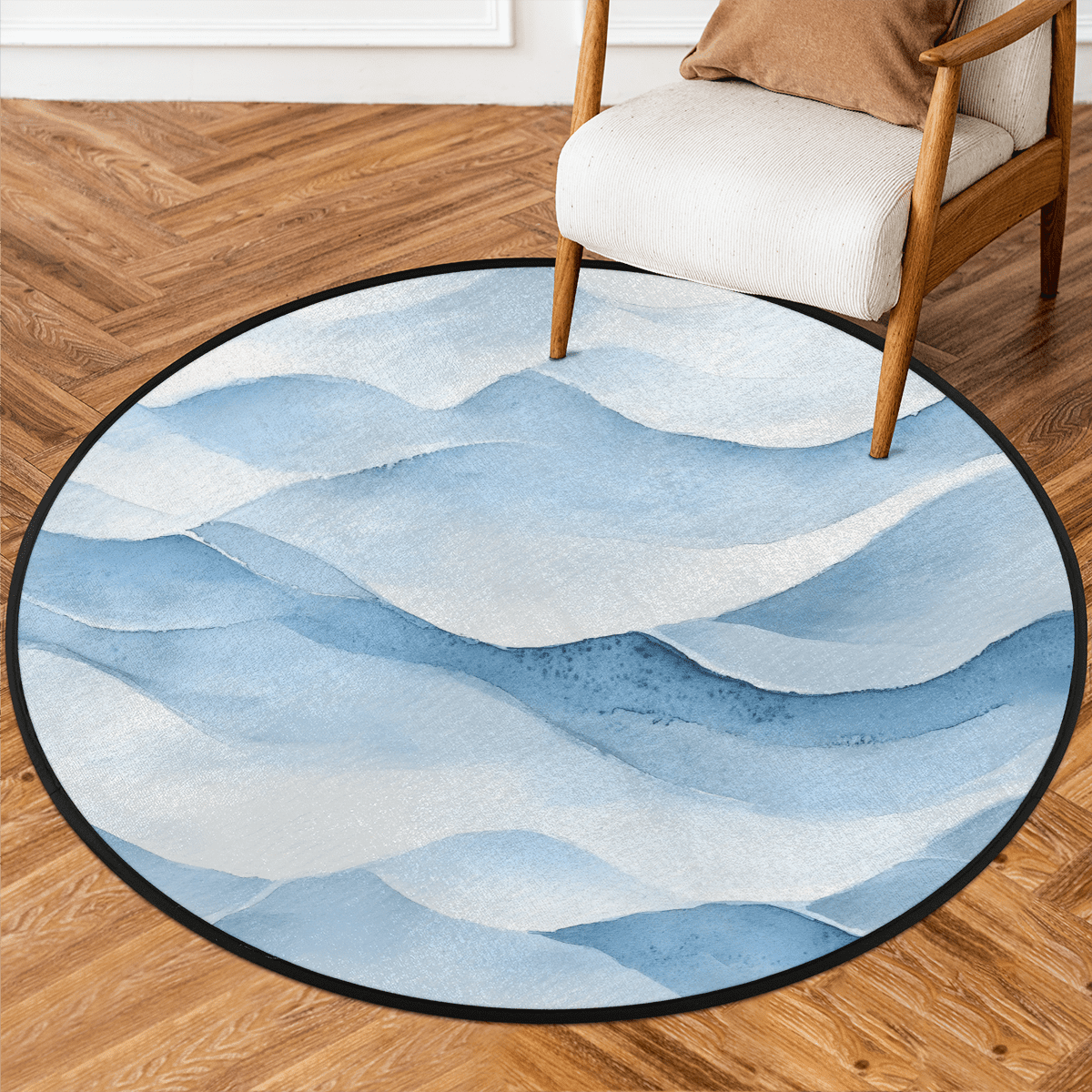 CURLYOOT Abstract Sea Blue 5.2ft Round Rug for Living Room, Large ...