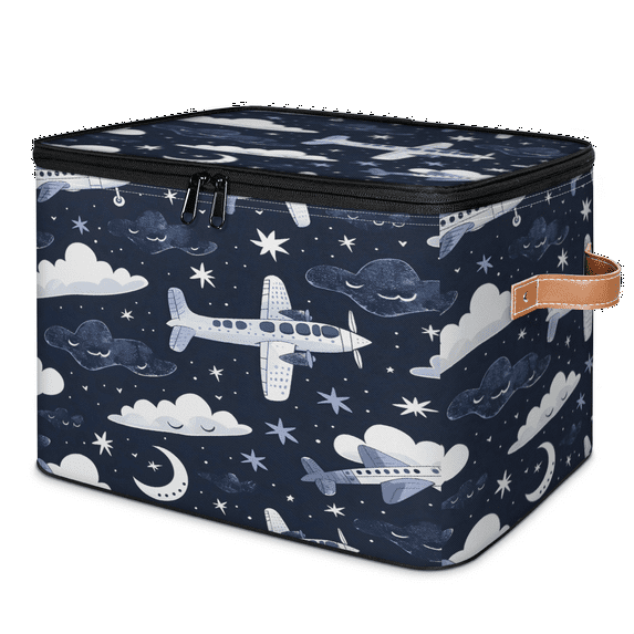 CURLYOOT Aircraft Fabric Storage Bins with Lids, Flying Airplane Navy ...