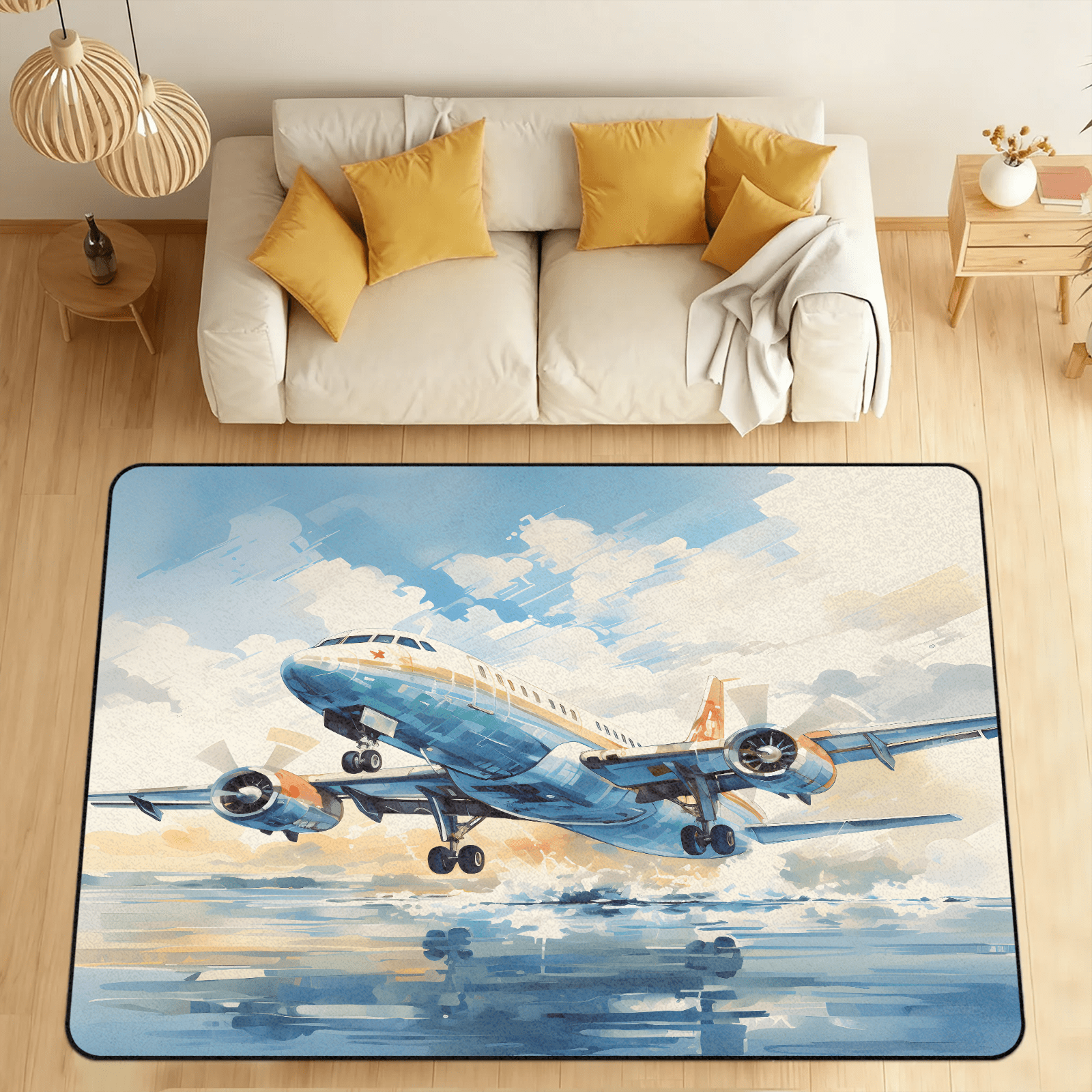 CURLYOOT Airplane Design Area Rugs 5'x7' Washable Rug Large Living Room ...
