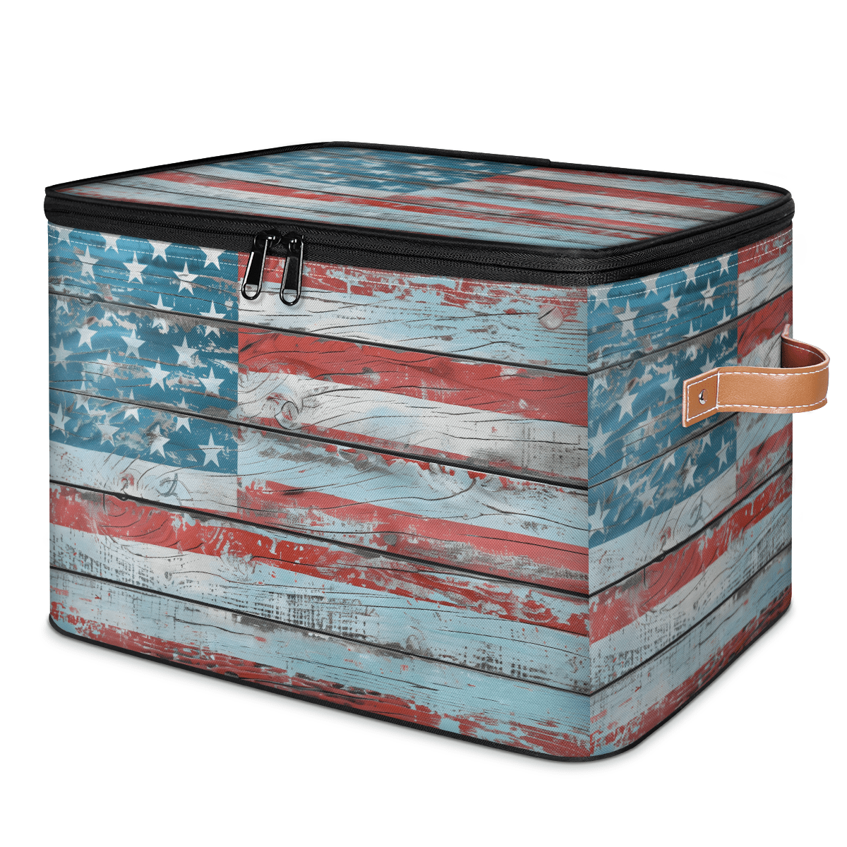 CURLYOOT American Flag Retro Stars with Stripes Wood Storage Bins with ...