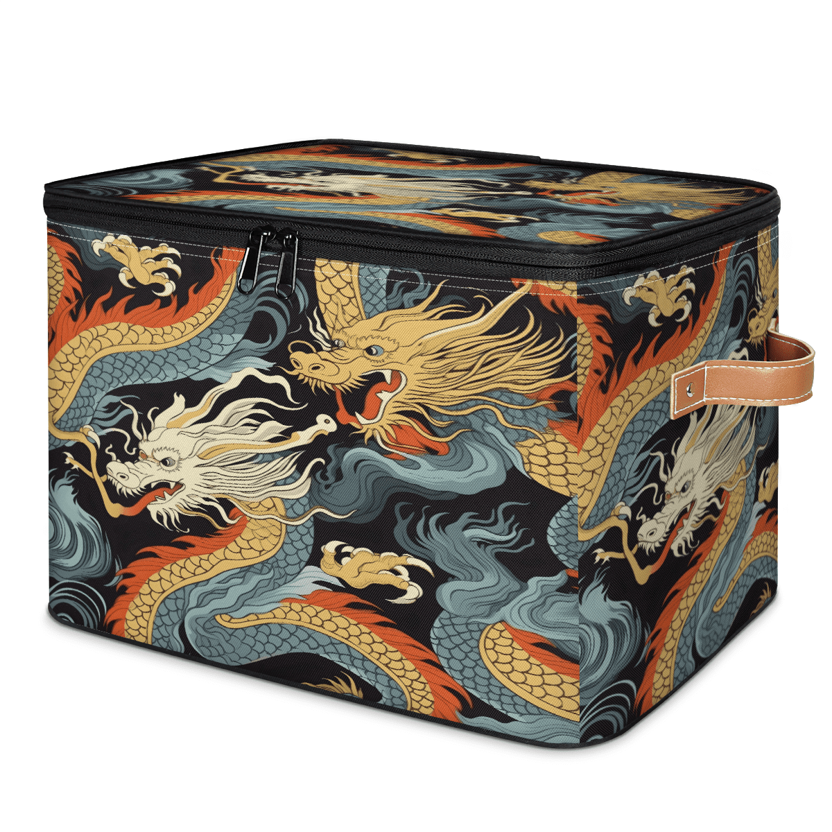 CURLYOOT Asian Dragon Storage Bin with Zipper Lid, Fabric Decorative ...