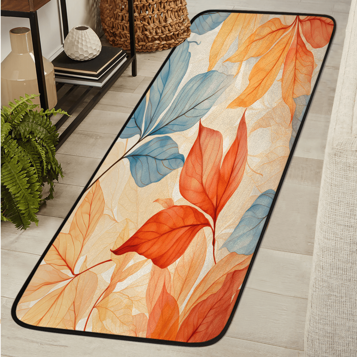 CURLYOOT Autumn Fall Leaves Runner Rug 2'x6' Washable Kitchen Runner ...