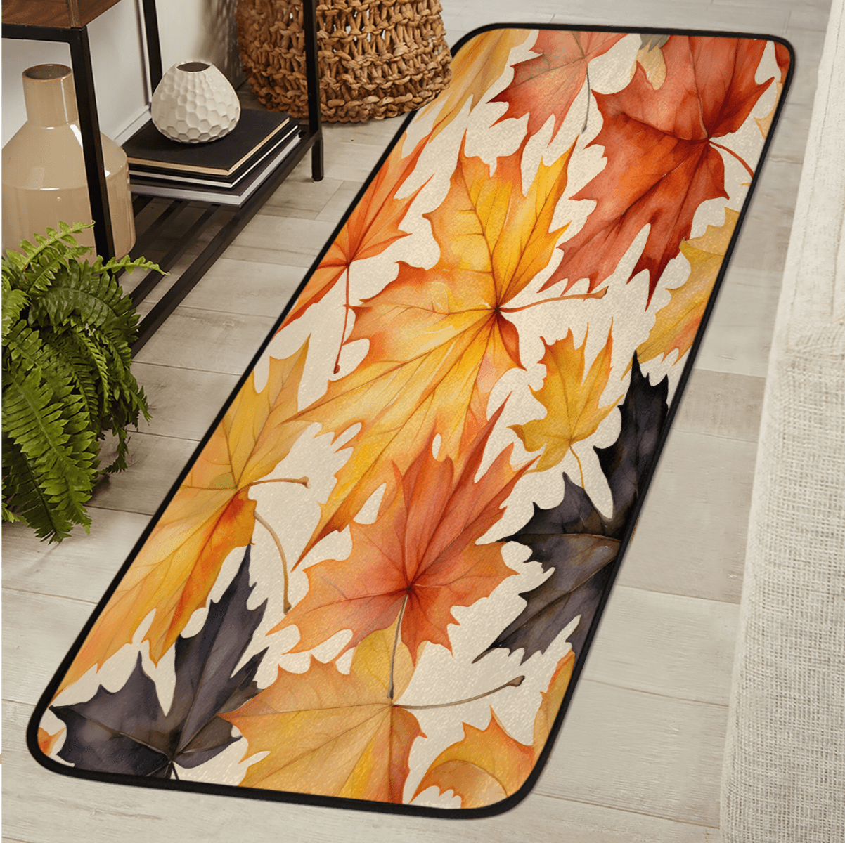 CURLYOOT Autumn Fall Maple Leaf Runner Rug 2'x6' Washable Kitchen ...