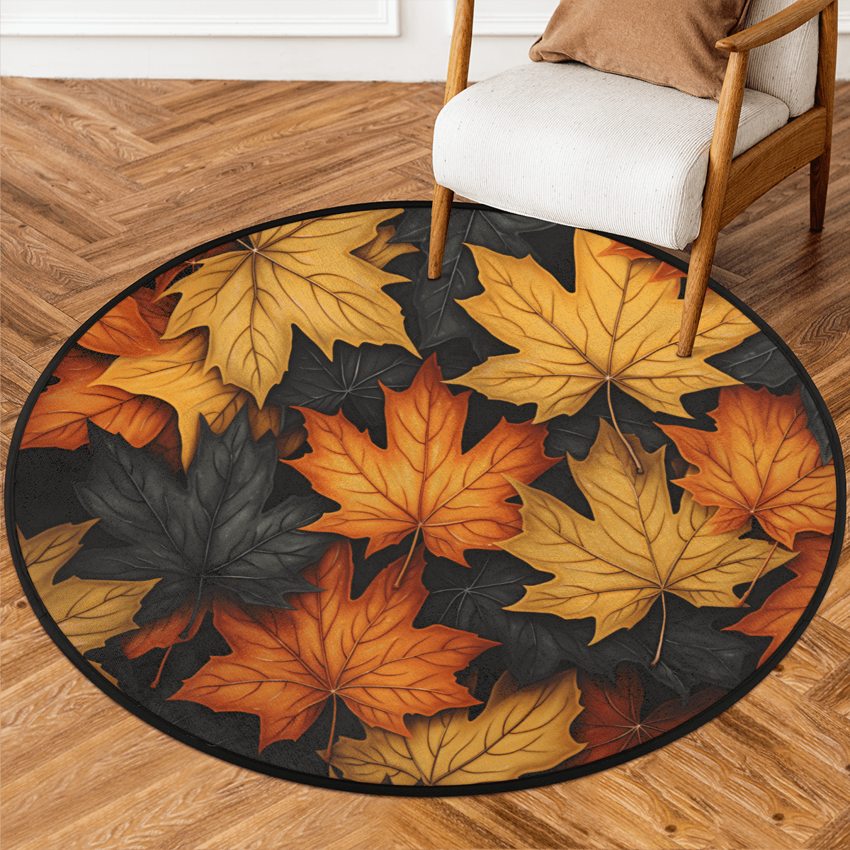 CURLYOOT Autumn Leaf Maple Leaves Fall 5.2ft Round Rug for Living Room ...