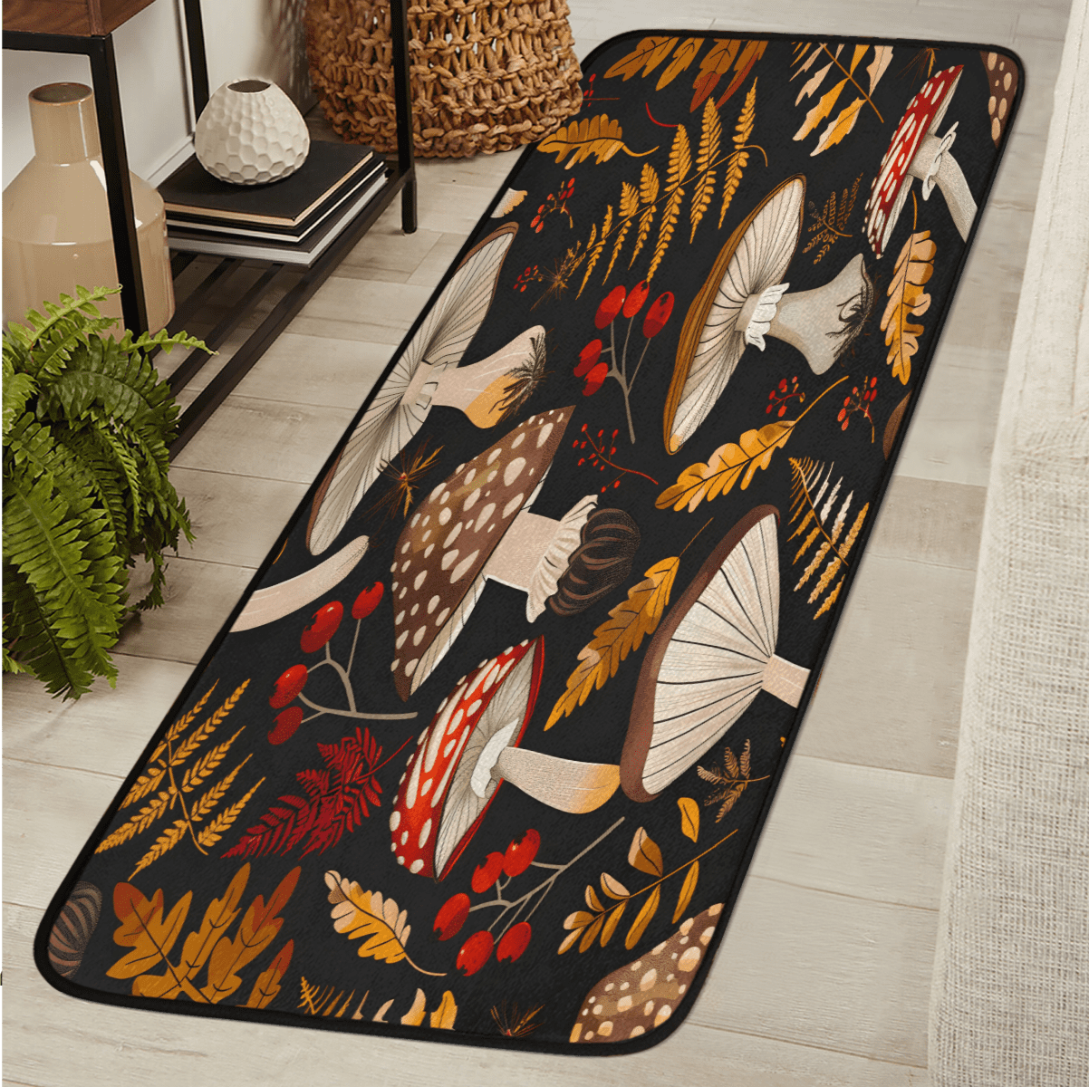 CURLYOOT Autumn Mushroom Runner Rug 2'x6' Washable Kitchen Runner Rug ...