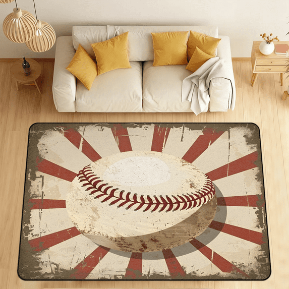CURLYOOT Baseball Vintage Area Rugs 5'x7' Washable Rug Large Living ...