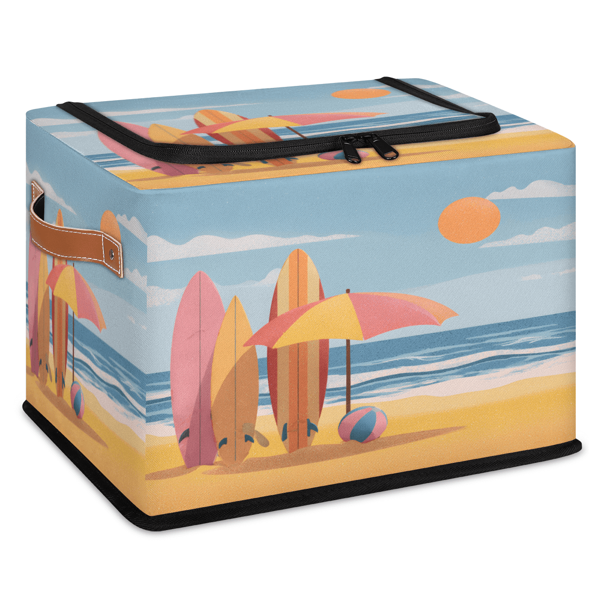 CURLYOOT Beach Coastal Storage Bin with Zipper Lid, Foldable Clothes ...