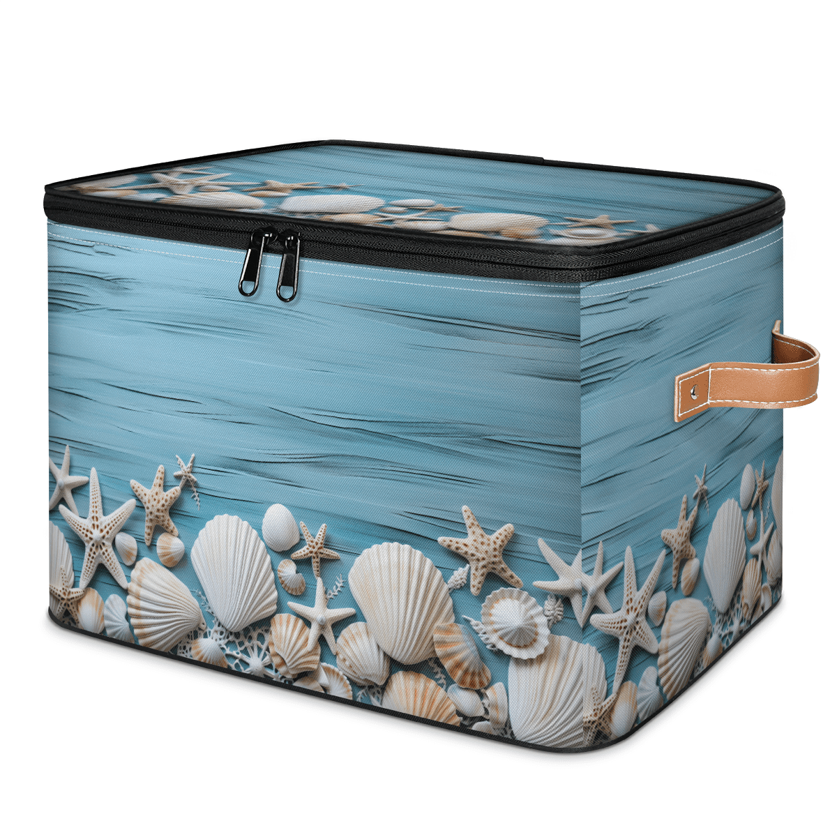 CURLYOOT Beachy Seashell Storage Bins with Zipper Lid Fabric Storage ...