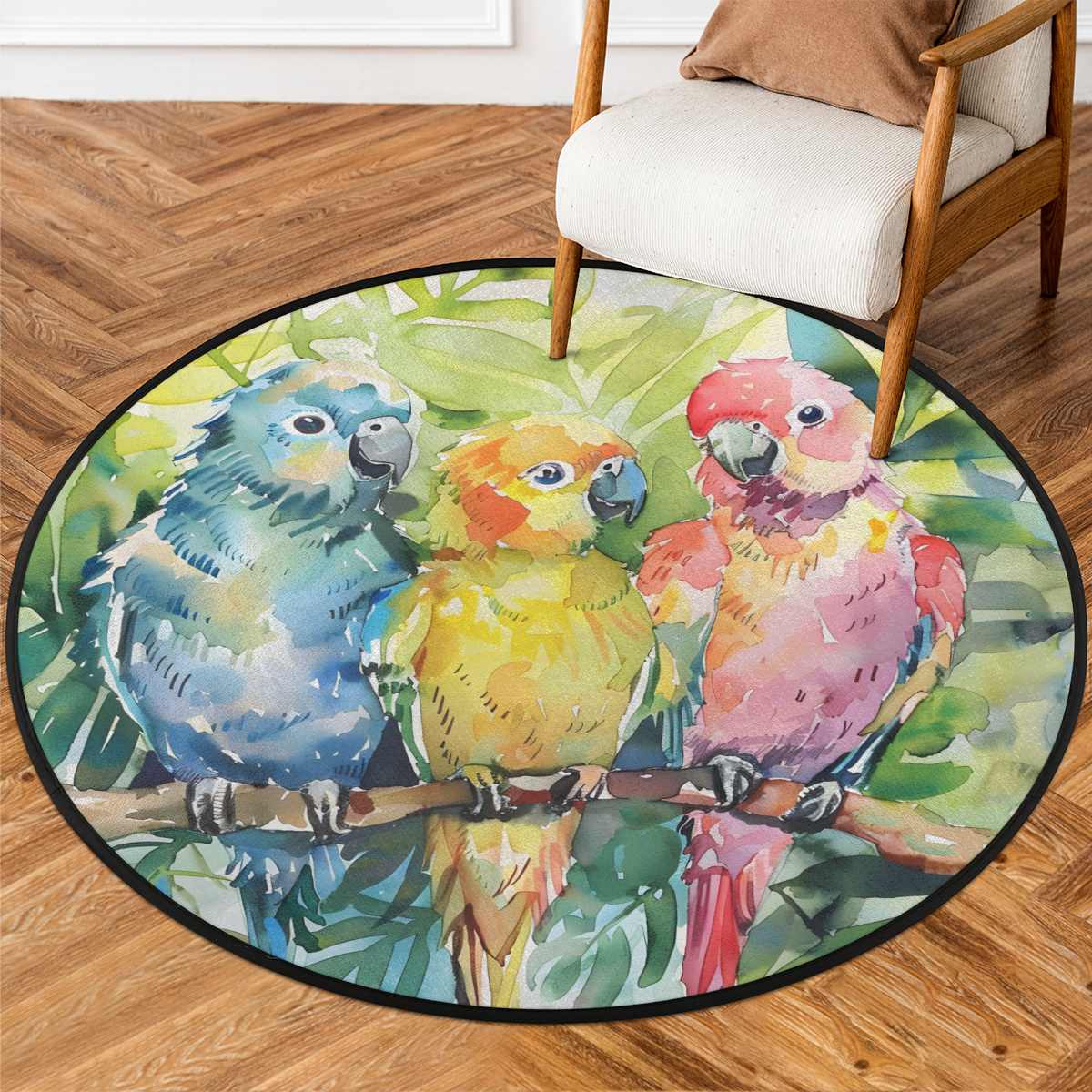 CURLYOOT Bird 5.2ft Round Rug for Living Room, Large Washable Area Rug ...