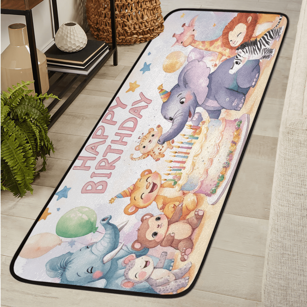 CURLYOOT Birthdays Animal Party Celebration Runner Rug 2'x6' Washable ...