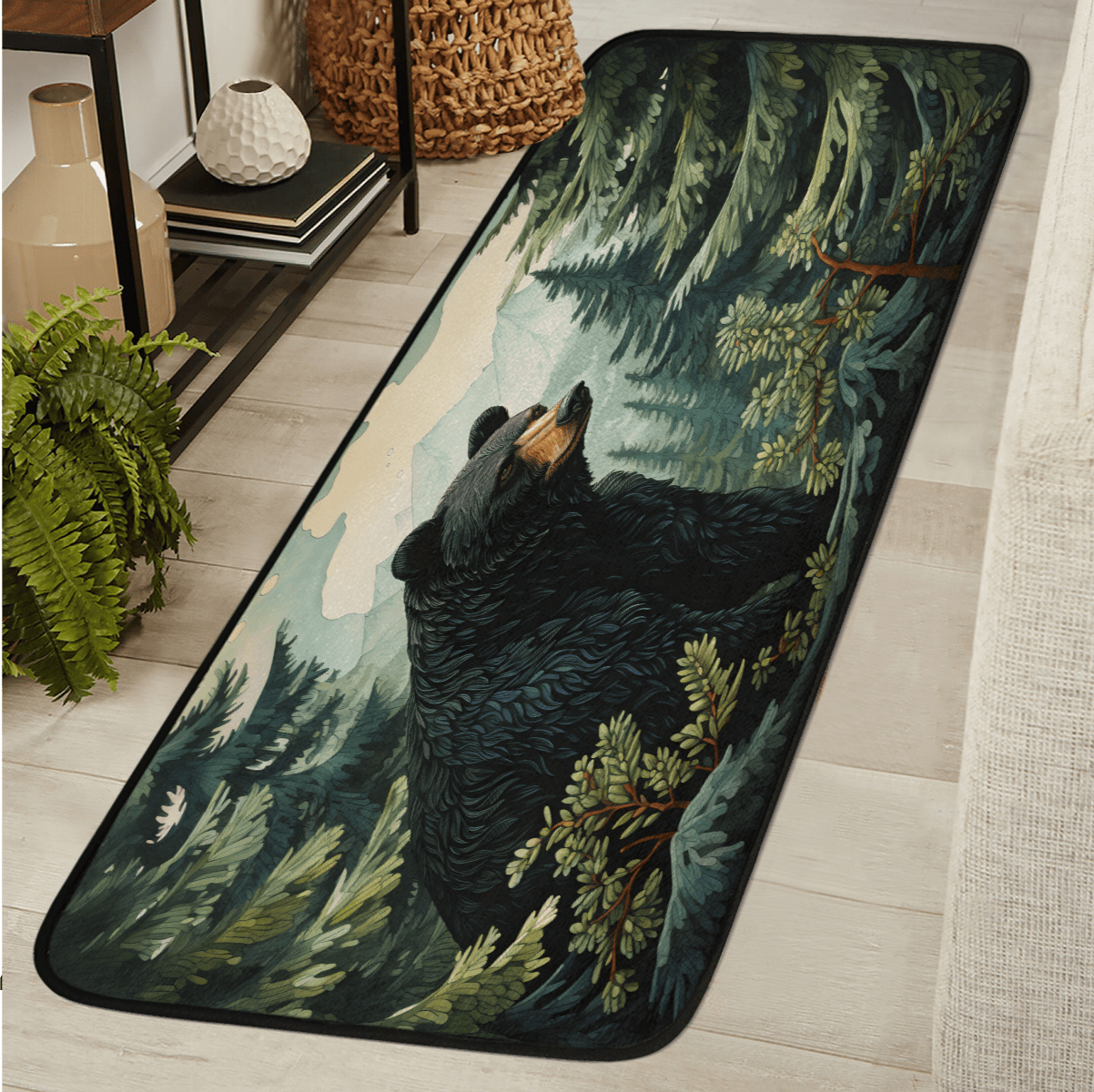 CURLYOOT Black Bear Forest Wild Animals Runner Rug 2'x6' Washable ...