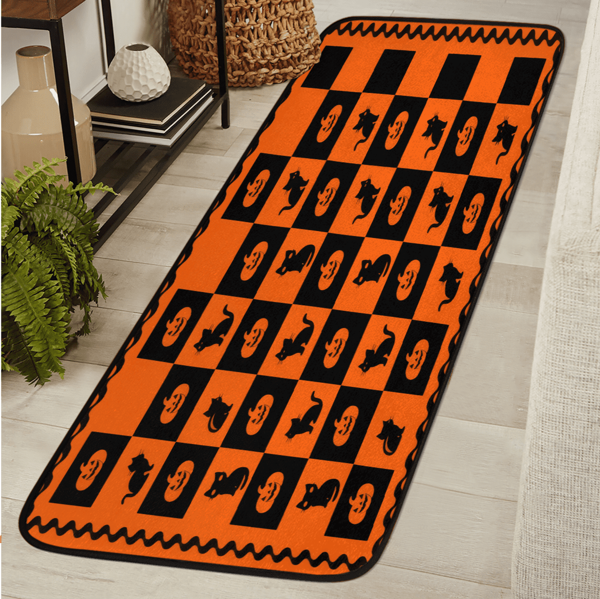 CURLYOOT Black Cat Pumpkins Runner Rug 2'x6' Washable Kitchen Runner ...