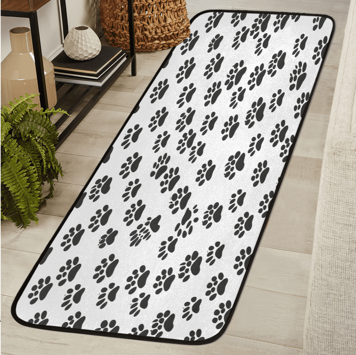 CURLYOOT Black White Paw Print Runner Rug 2'x6' Washable Kitchen Runner ...