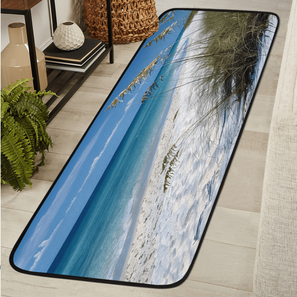 CURLYOOT Blue Beach Seaside Runner Rug 2'x6' Washable Kitchen Runner ...