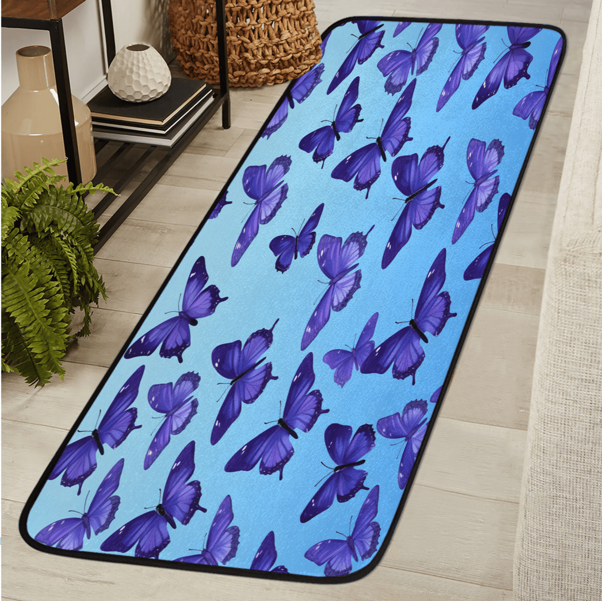 CURLYOOT Blue Purple Butterfly Runner Rug 2'x6' Washable Kitchen Runner ...