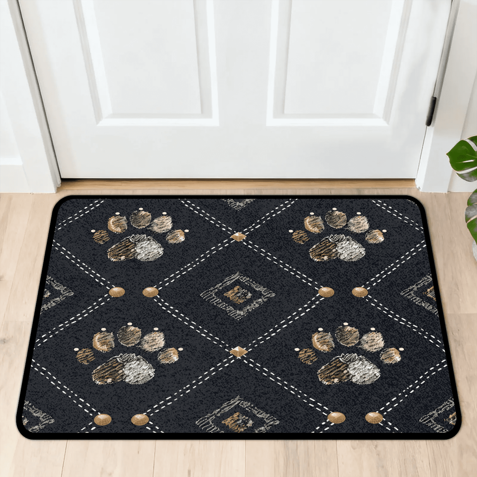 CURLYOOT Boho Dog Paw Print Front Door Mat, Washable Non-Slip Door Mat ...