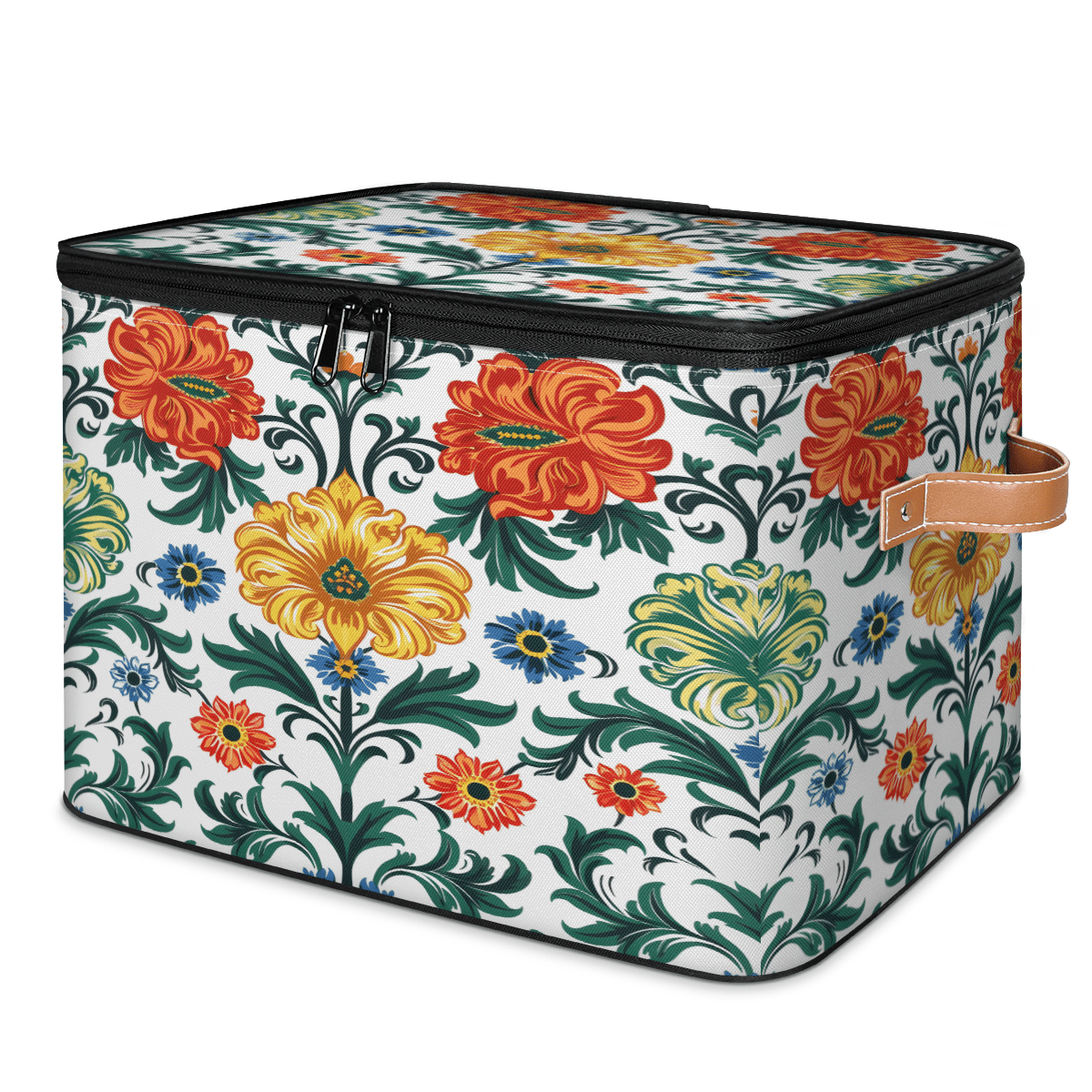 CURLYOOT Boho Floral Fabric Storage Bins with Lids, Abstract Flower ...