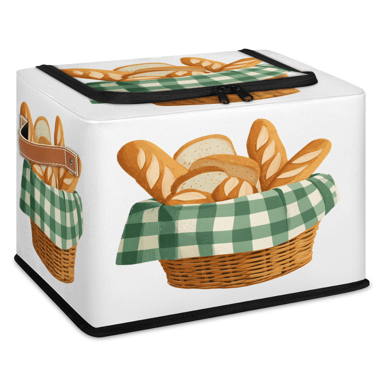 CURLYOOT Bread Food Storage Bin with Zipper Lid, Fabric Storage Basket ...