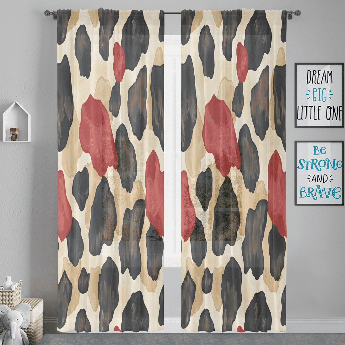CURLYOOT Brown Black Animal Print Sheer Curtains 84 inches Long, Light ...