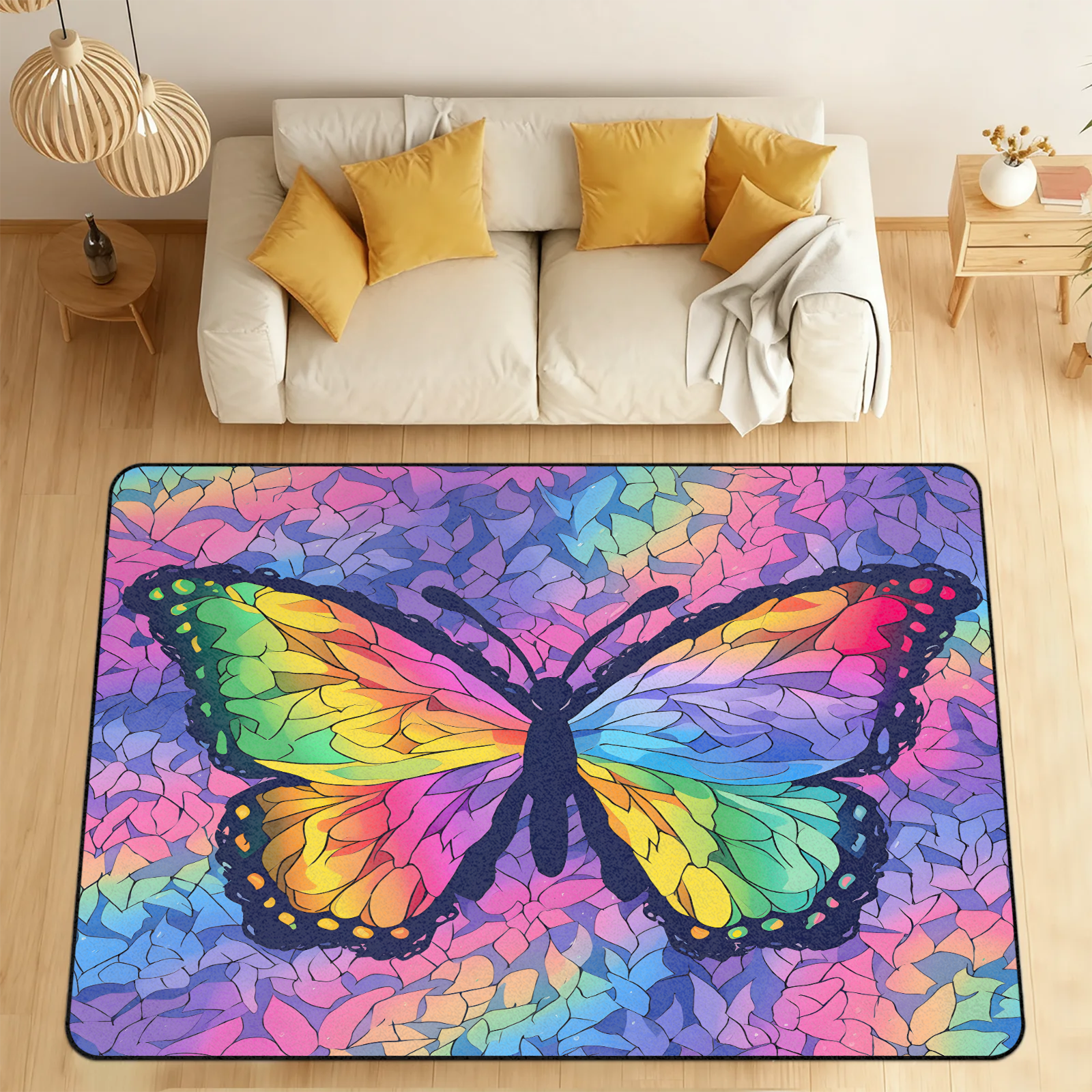 CURLYOOT Butterfly Area Rugs 5'x7' Washable Rug Large Living Room Rug ...