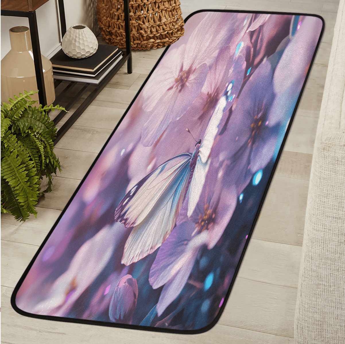 CURLYOOT Butterfly Elegant Purple Runner Rug 2'x6' Washable Kitchen ...