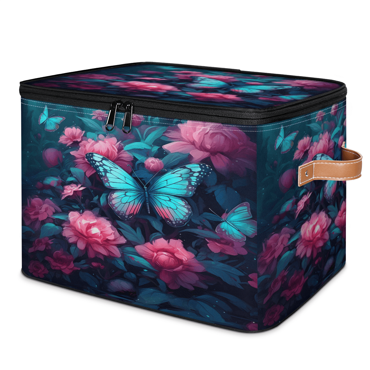 CURLYOOT Butterfly Floral Storage Bins with Zipper Lid Fabric Storage ...