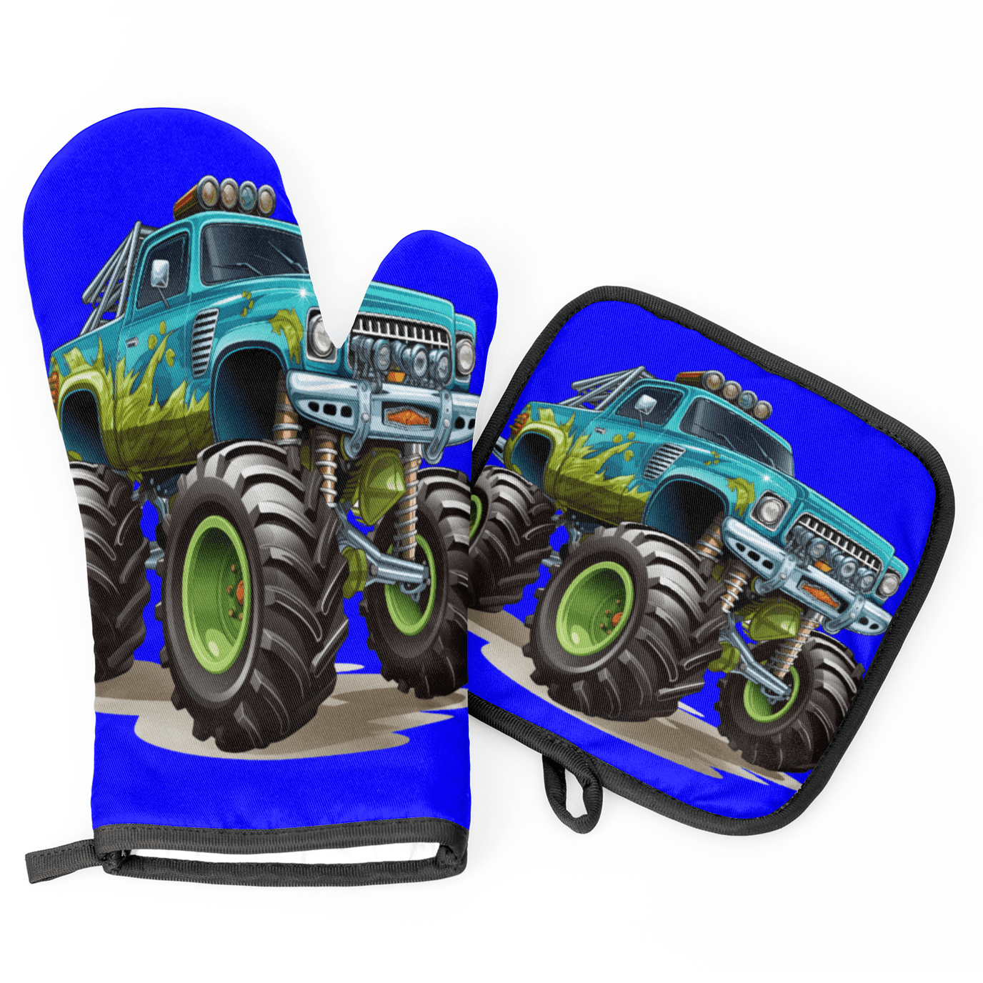 CURLYOOT Cartoon Cool Monster Truck Oven Mitts and Pot Holders Sets of ...
