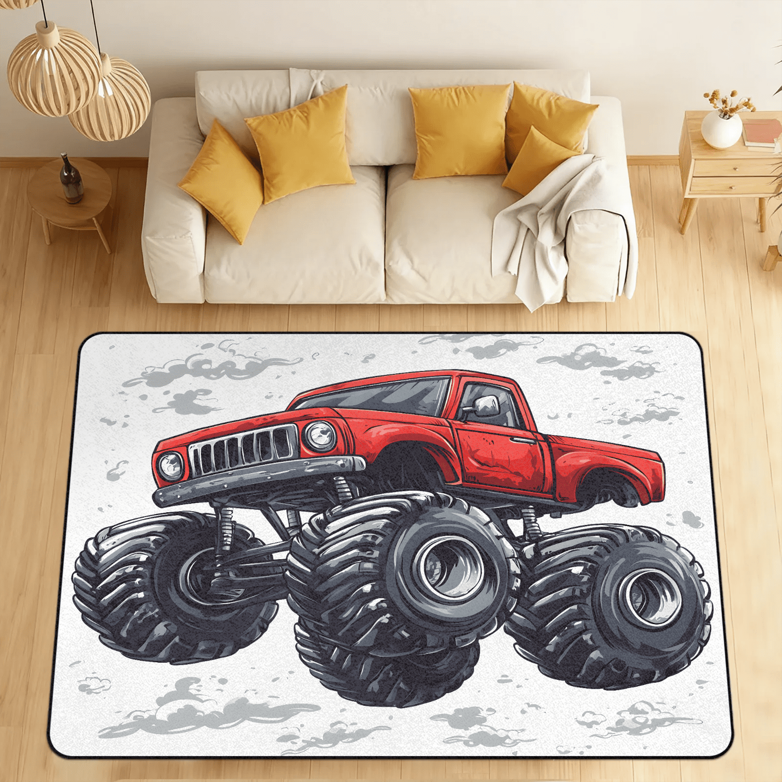 CURLYOOT Cartoon Monster Truck Area Rugs for Living Room Bedroom, 4' 10 ...