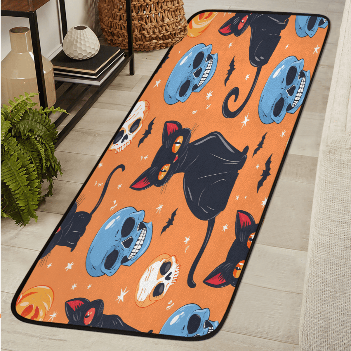 CURLYOOT Cat Skull Runner Rug 2'x6' Washable Kitchen Runner Rug Indoor ...