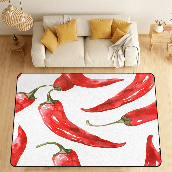 CURLYOOT Chilli Area Rugs 5'x7' Washable Rug Large Living Room Rug Non Slip Chilli Pepper Indoor ...