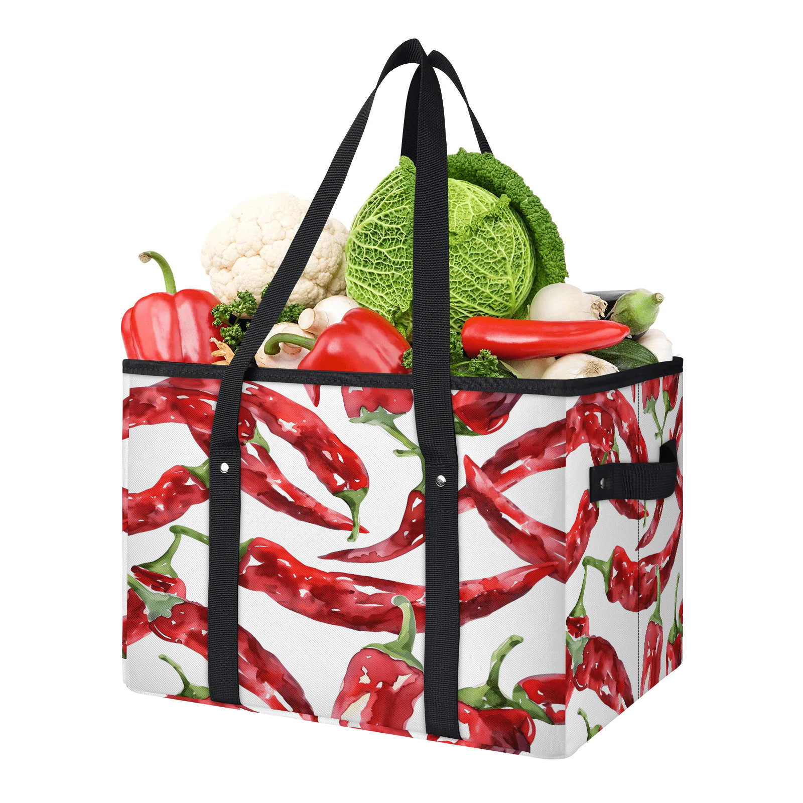 CURLYOOT Chilli Reusable Grocery Bag, Large Foldable Grocery Totes ...