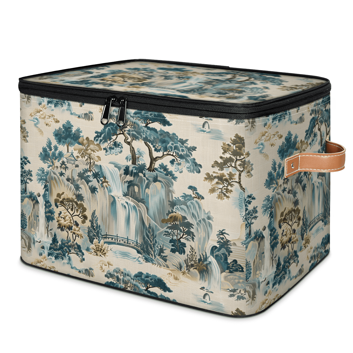 CURLYOOT Chinoiserie Asian Landscape Storage Bins with Lid, Decorative ...
