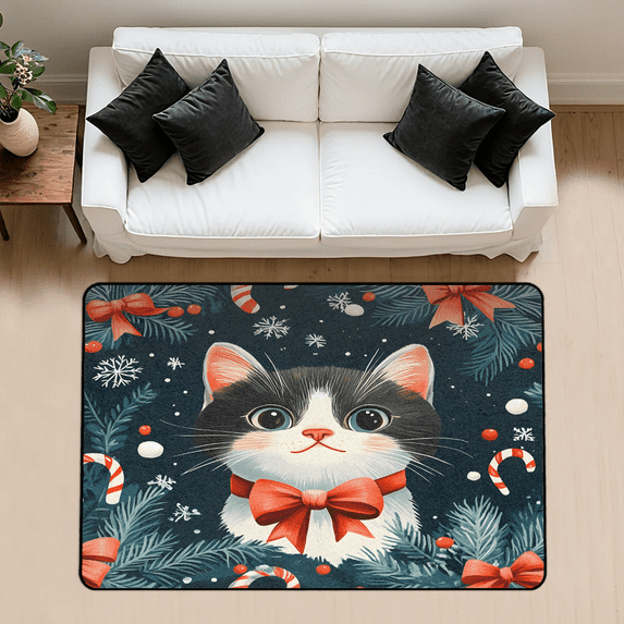 CURLYOOT Christmas Cat Area Rug 3x5 Ft Rugs for Entryway Entrance ...